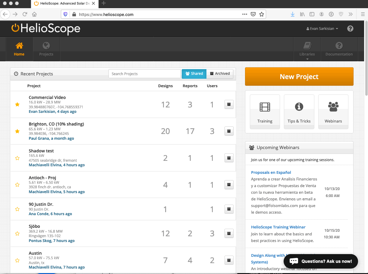 Archive a Project in HelioScope – HelioScope