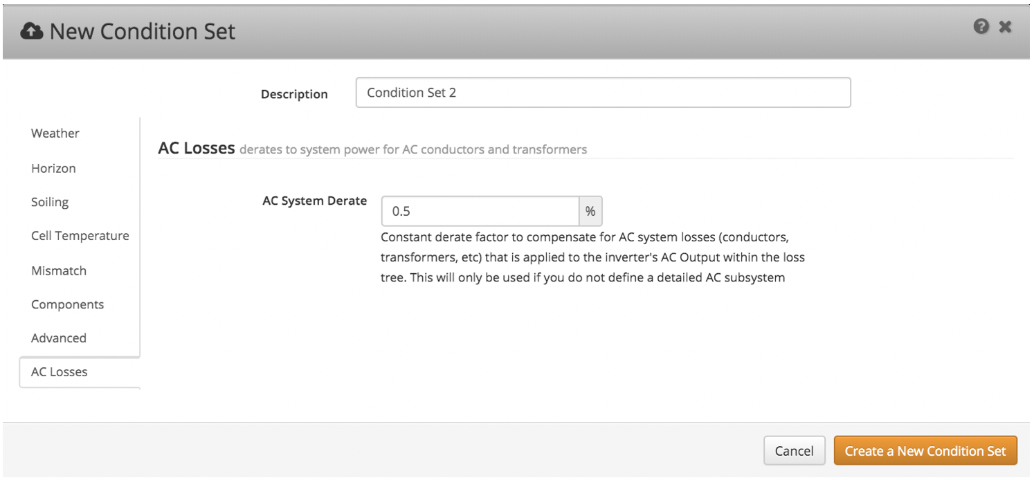Condition Sets in Classic – HelioScope